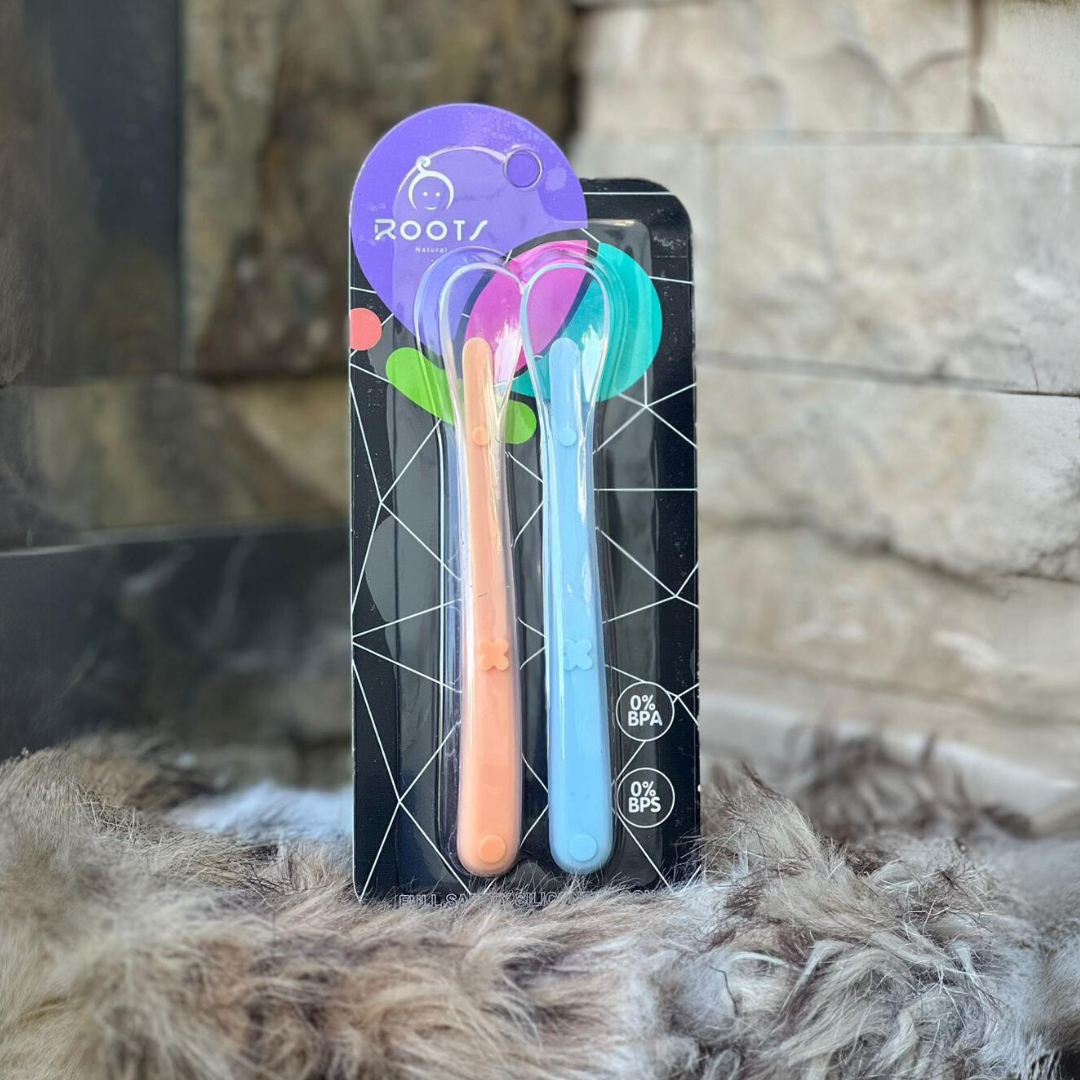 F0008-Baby Silicon Protection Spoon Blue and Orange – Roots Natural